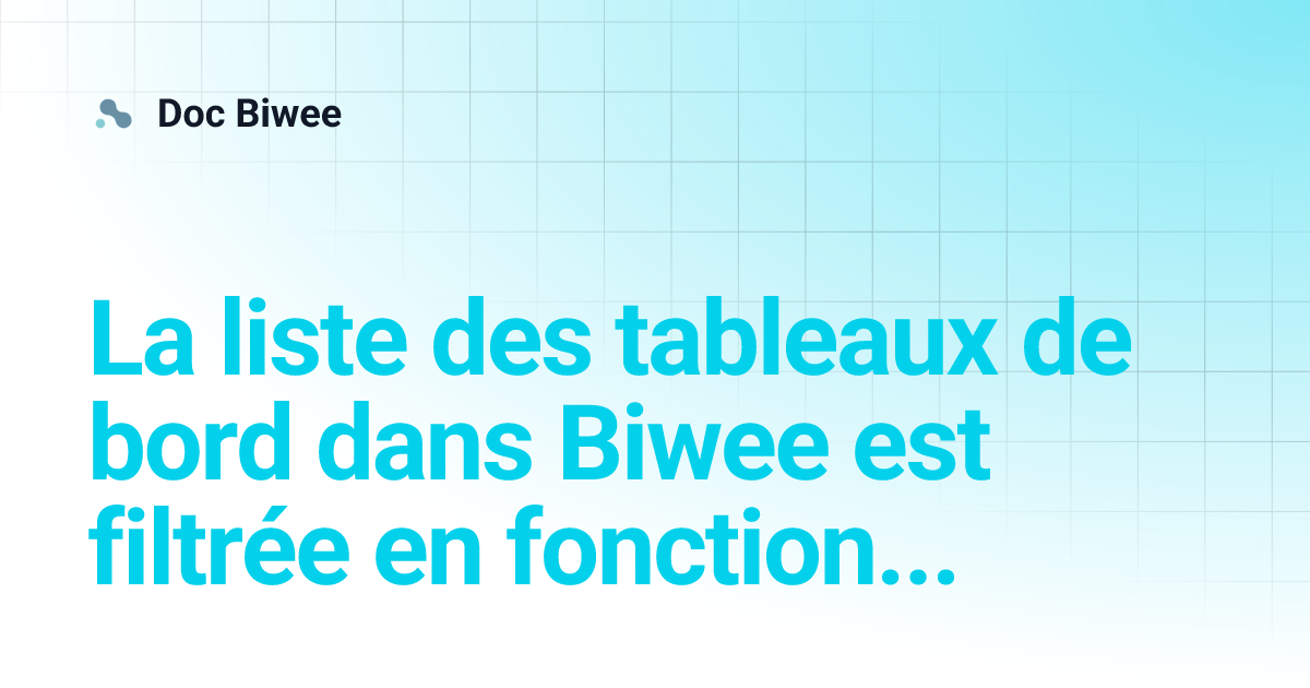La liste des tableaux de bord dans Biwee est filtrée en fonction de la ...